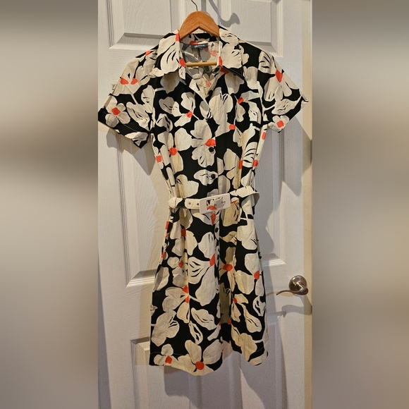 Modcloth | Dresses | Modcloth Black And White Floral Dress With Red ...